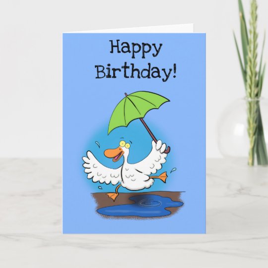 Funny duck with umbrella cartoon birthday card | Zazzle.com