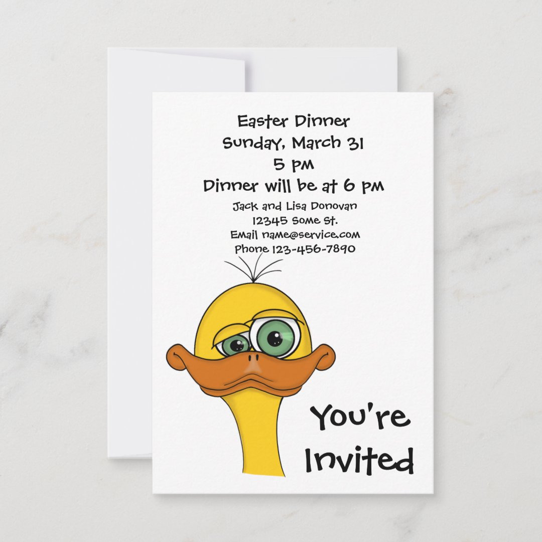 Funny Easter Cartoon Duck Invitation | Zazzle