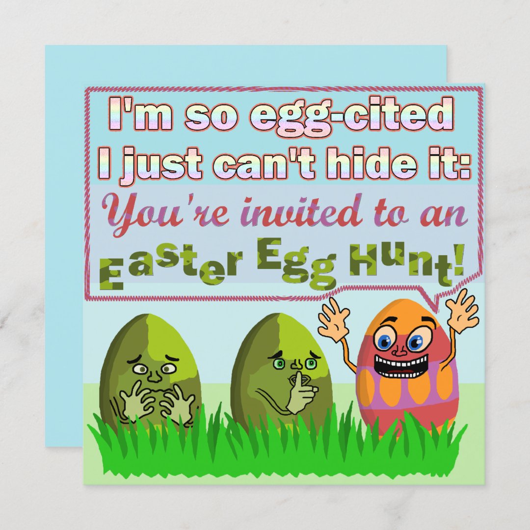 Funny Eggcited Easter Egg Hunt Kids Party Invitation | Zazzle
