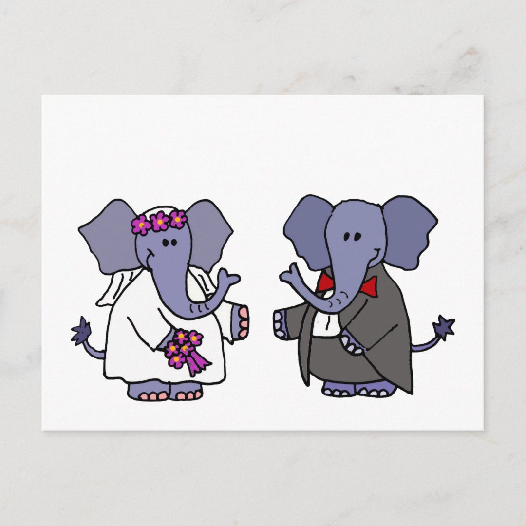 Funny Elephant Bride and Groom Wedding Design Postcard | Zazzle