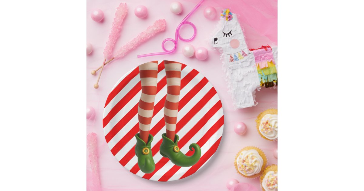Funny Elf Legs Christmas | North Pole Mischief Paper Plates | Zazzle