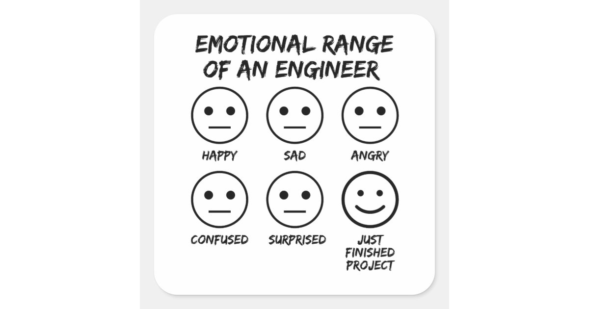 Funny Emotional Range Of An Engineer Fan Faces Square Sticker | Zazzle