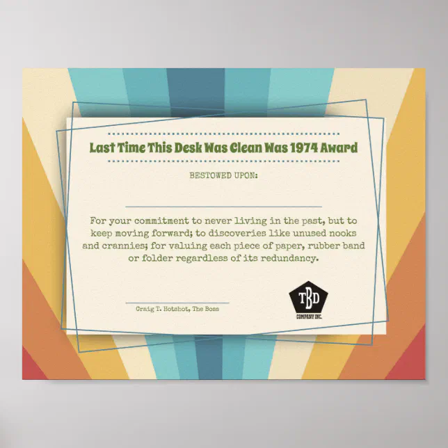 Funny employee award messy desk recognition poster | Zazzle