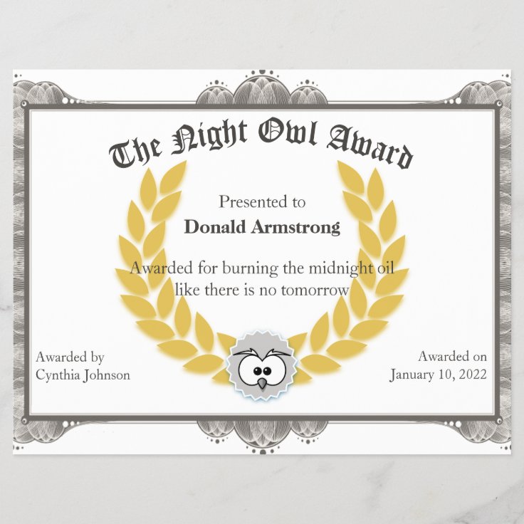 Funny Employee Award - Night Owl | Zazzle