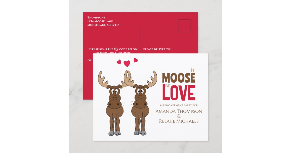 Funny Engagement Party Whimsical Moose QR Code Postcard | Zazzle