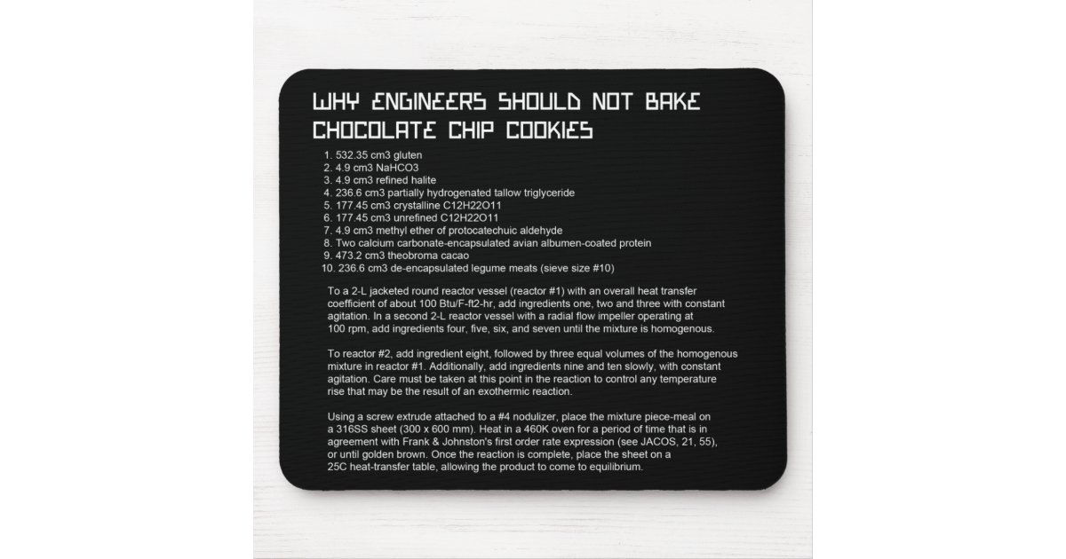 Funny Engineer's Recipe Mousepad | Zazzle