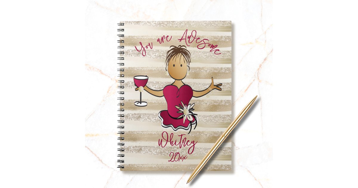 Funny Ethnic Female Cartoon Glamourous Glitter Notebook | Zazzle