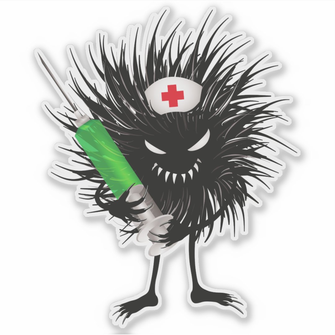 Funny Evil Bug Nurse With Syringe Sticker | Zazzle