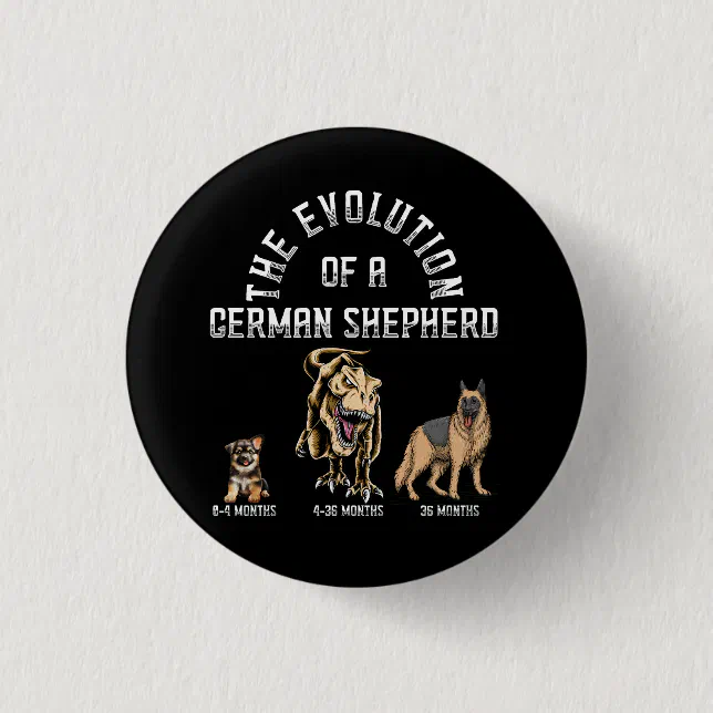 Funny Evolution German Shepherd Dinosaurus Pet Dog Button | Zazzle