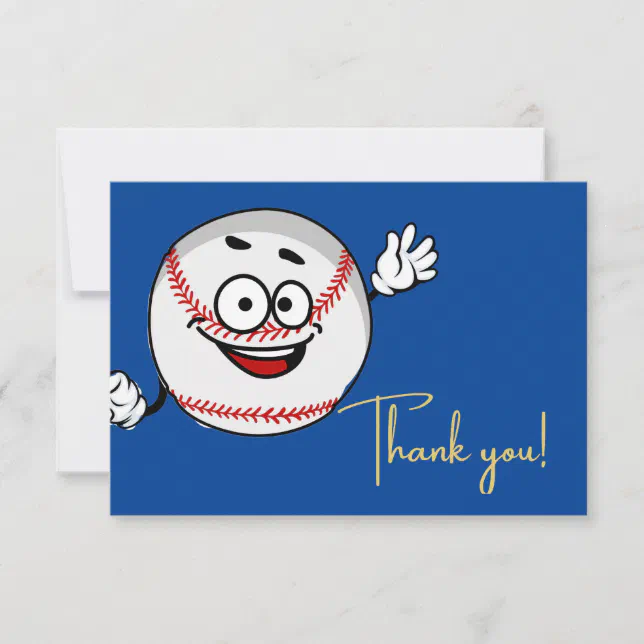 Funny face baseball blue and white thank you card | Zazzle