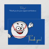 Funny face baseball blue and white thank you card | Zazzle