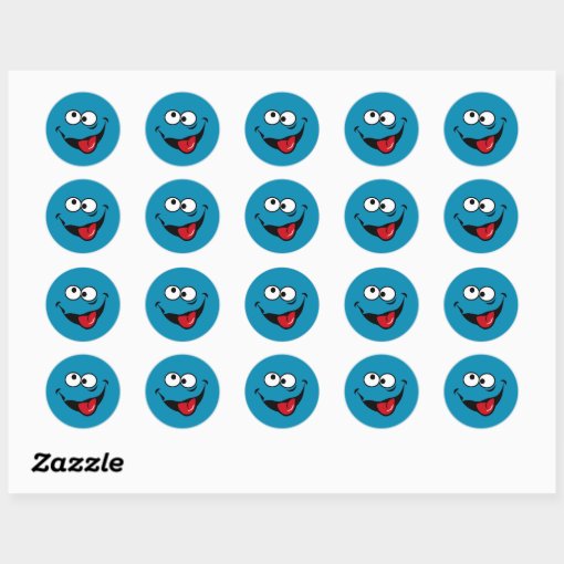 Funny face cartoon blue background classic round sticker | Zazzle