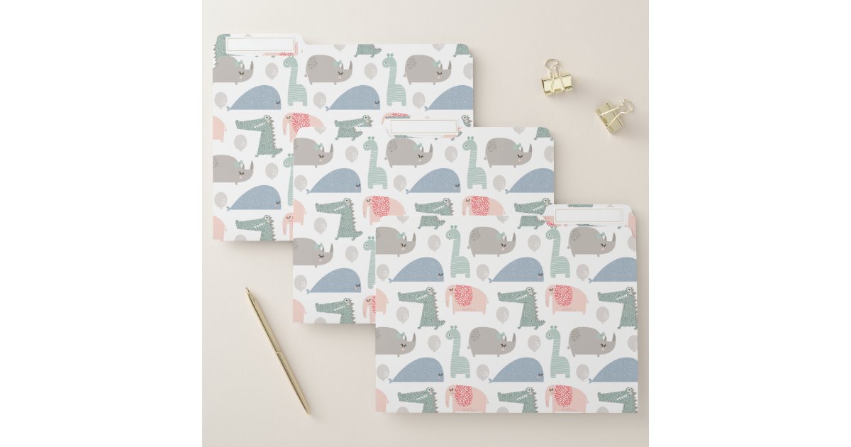 Funny Face Cute Doodle Animal Pattern File Folder | Zazzle