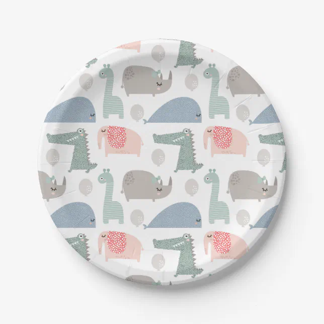 Funny Face Cute Doodle Animal Pattern Paper Plates | Zazzle
