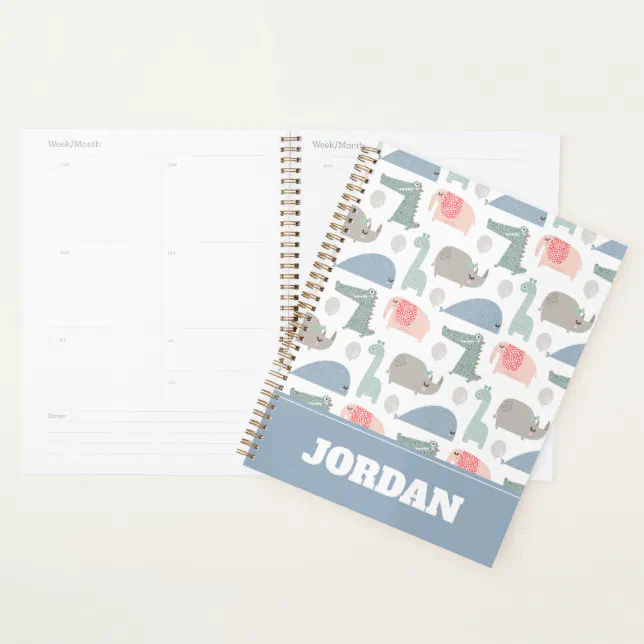 Funny Face Cute Doodle Animal Pattern Planner | Zazzle