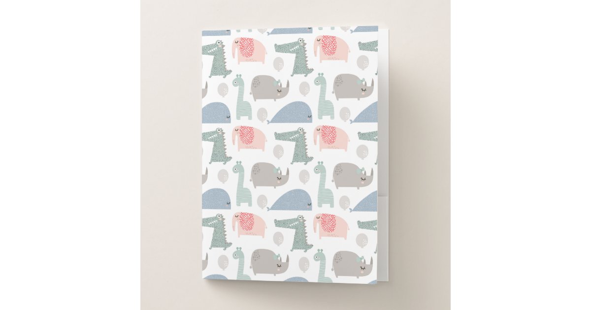 Funny Face Cute Doodle Animal Pattern Pocket Folder | Zazzle