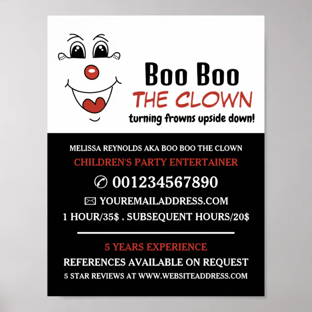 Funny Face, Kids Entertainer, Clown Advertising Poster | Zazzle