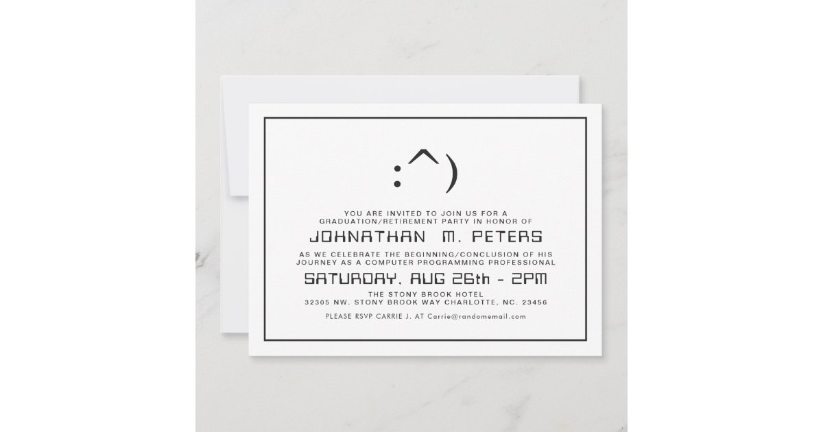 Funny Face Minimal Computer Science Grad Invite | Zazzle