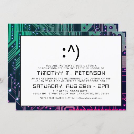 Funny Face Minimal Computer Science Grad Invite | Zazzle