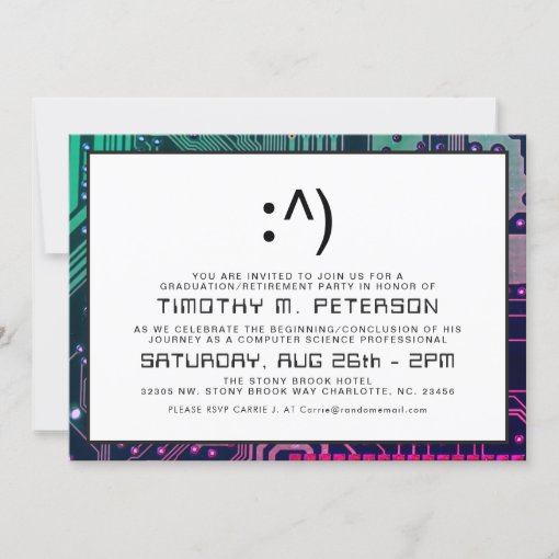 Funny Face Minimal Computer Science Grad Invite | Zazzle