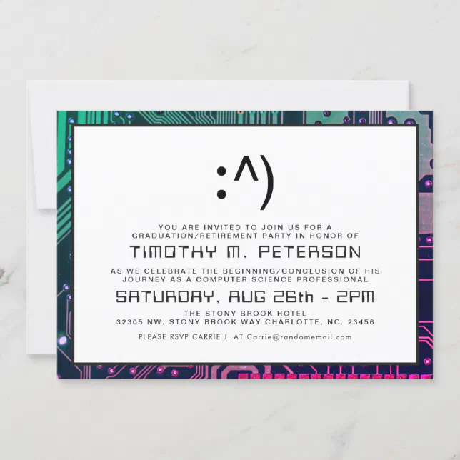 Funny Face Minimal Computer Science Grad Invite | Zazzle