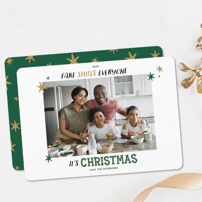Funny Fake Smiles Everyone Christmas Card | Zazzle