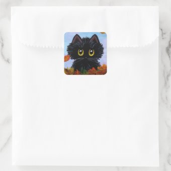 Funny Fall Autumn Black Cat Creationarts Square Sticker | Zazzle