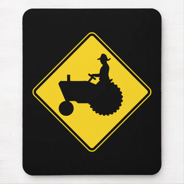 Funny Farm Tractor Road Sign Warning Mouse Pad | Zazzle