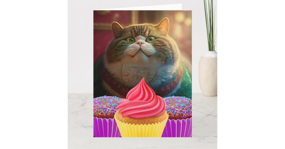 FUNNY FAT CAT BIRTHDAY GREETING CARD | Zazzle