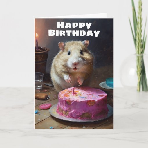 Funny Fat Hamster and Candle Cake - Happy Birthday Card | Zazzle