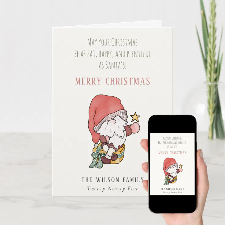 Funny Fat Happy Plentiful Santa Christmas Wishes Holiday Card | Zazzle