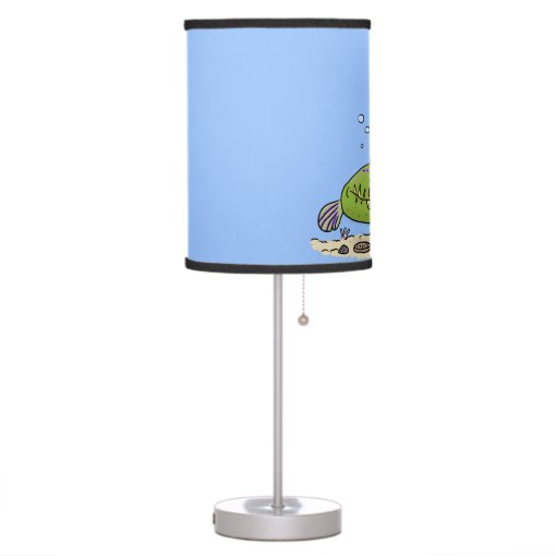 Funny fat hungry green fish fishing cartoon table lamp | Zazzle
