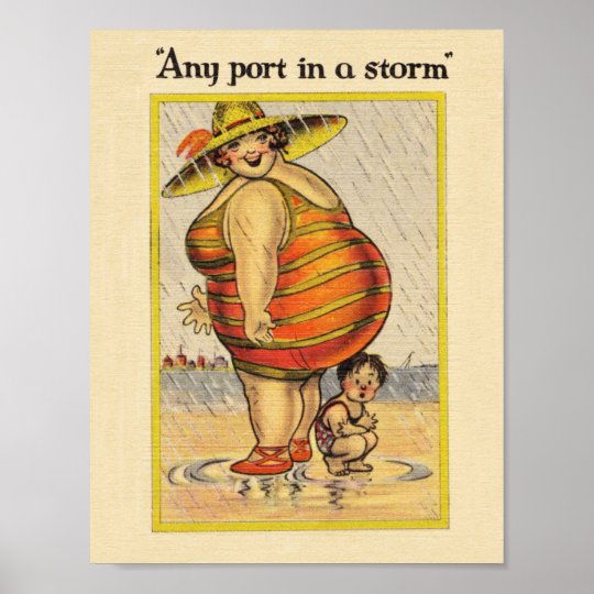 Funny Fat Lady on Beach Poster | Zazzle.com
