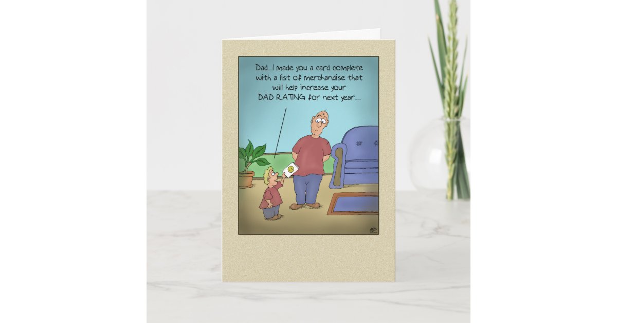 Funny Fathers Day Cards: Dad Rating Cartoon Card | Zazzle