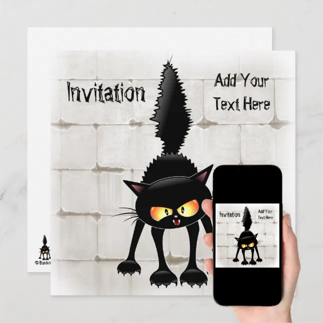 Funny Fierce Black Cat Cartoon Invitation | Zazzle
