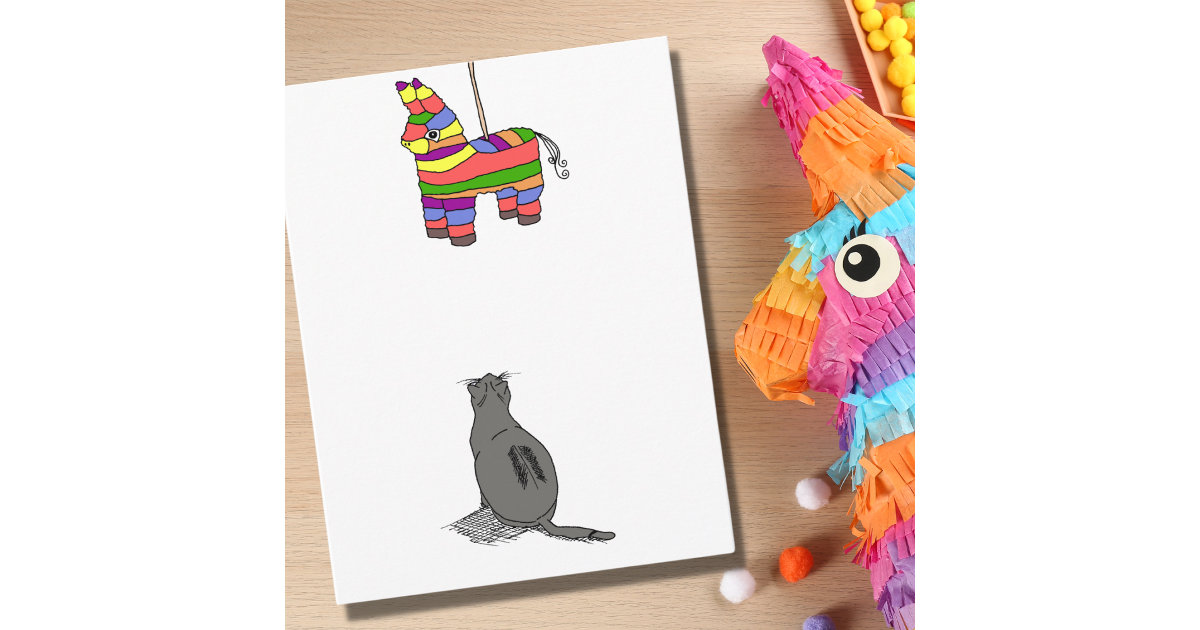 Funny Fiesta Cat Watching Piñata Birthday Card | Zazzle