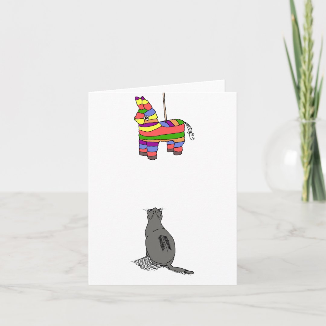 Funny Fiesta Cat Watching Piñata Birthday Card | Zazzle