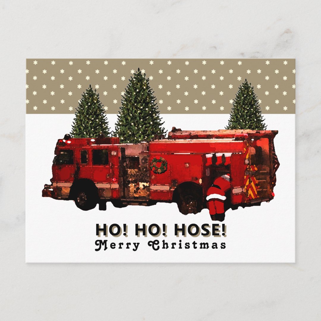 Funny Firefighter Christmas Holiday Postcard | Zazzle