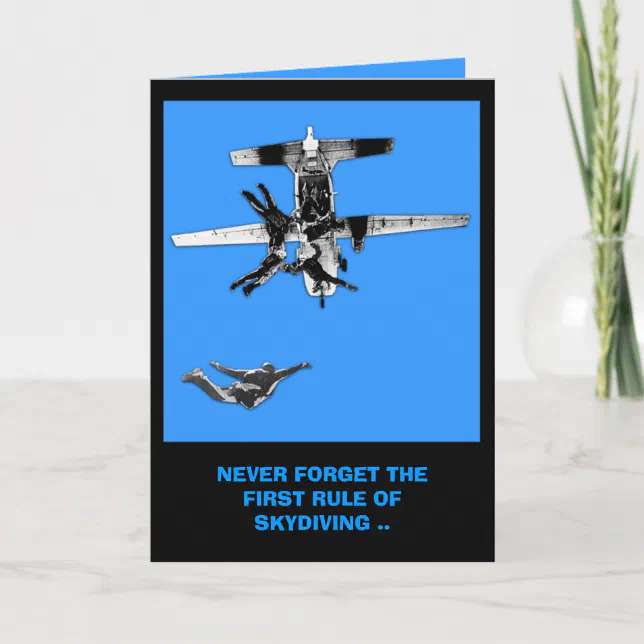 Funny,first rule of skydiving birthday card | Zazzle