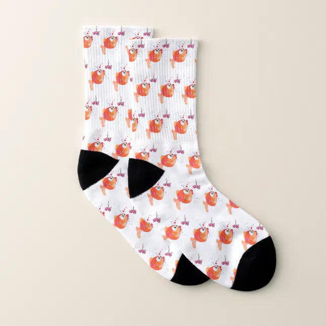 Funny Fish and Worm Love Romantic - Drawing Socks | Zazzle