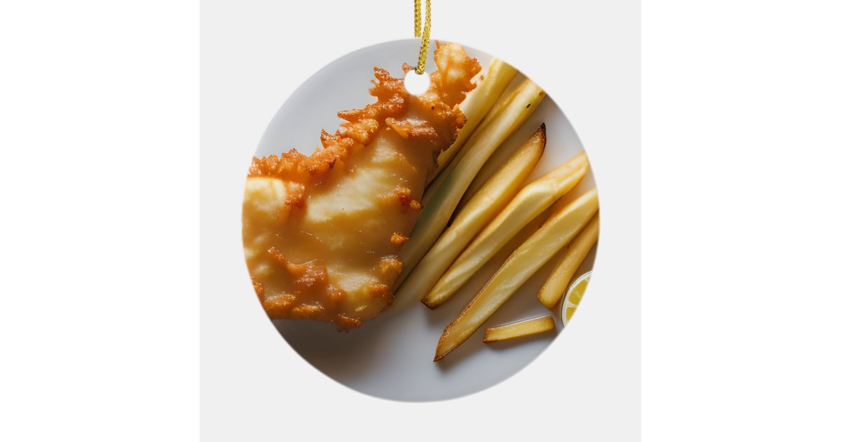 Funny Fish Pun Christmas | Fish and Chips Ceramic Ornament | Zazzle