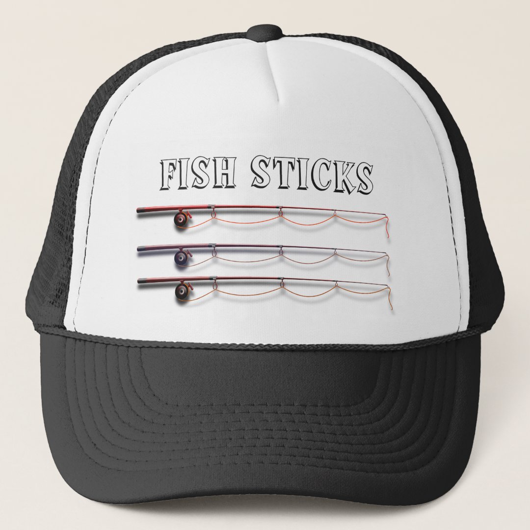 Funny "Fish Sticks" with Fishing Rods Trucker Hat | Zazzle