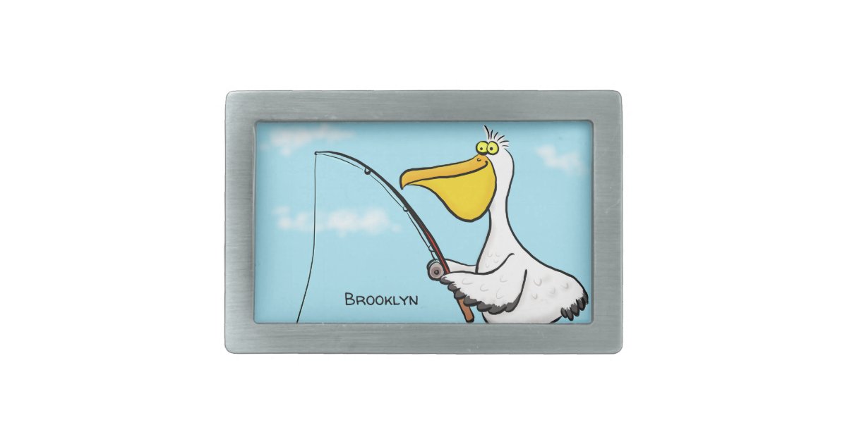 Funny fishing pelican cartoon belt buckle | Zazzle