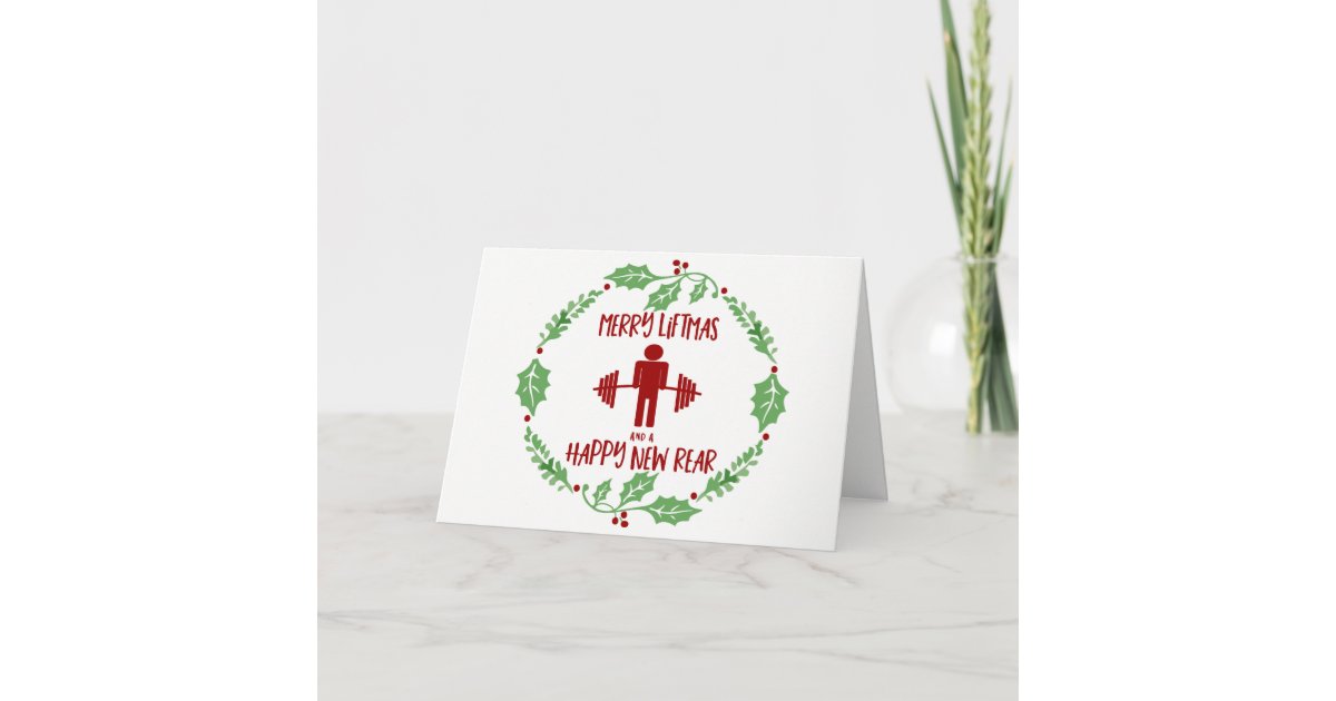 Funny Fitness Themed Christmas Liftmas Barbell Holiday Card | Zazzle