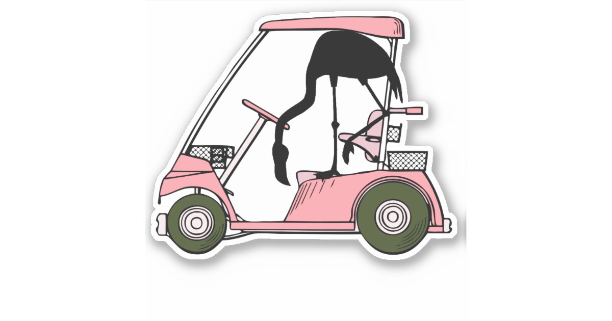 Funny Flamingo Golf Cart and Caddy Sticker | Zazzle