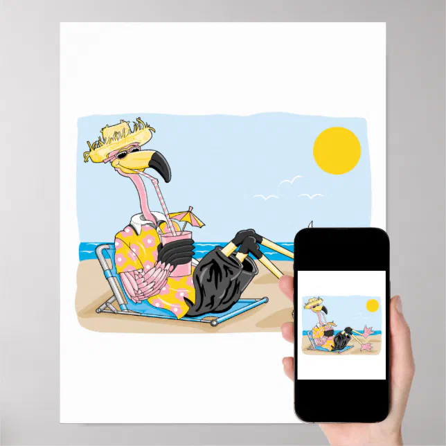 funny flamingo on vacation poster | Zazzle