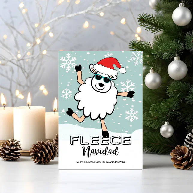 Funny Fleece Navidad Dancing Sheep Santa Christmas Holiday Card | Zazzle
