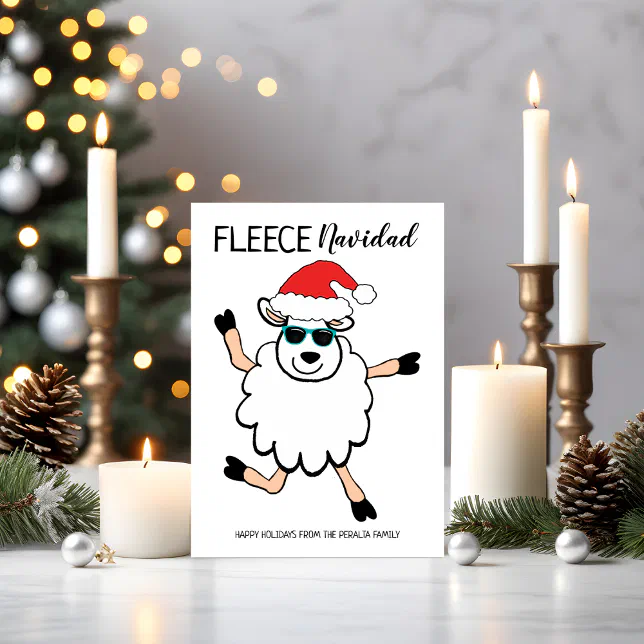 Funny Fleece Navidad Dancing Sheep Santa Christmas Holiday Card | Zazzle