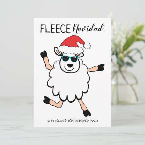 Funny Fleece Navidad Dancing Sheep Santa Christmas Holiday Card | Zazzle