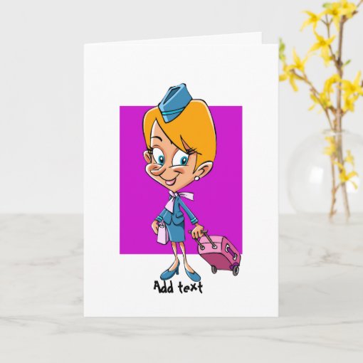 Funny flight attendant cartoon air hostess card | Zazzle